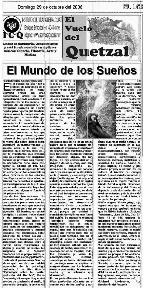 El Mundo de los Sueños. Periódico el Loretense. Gnosis